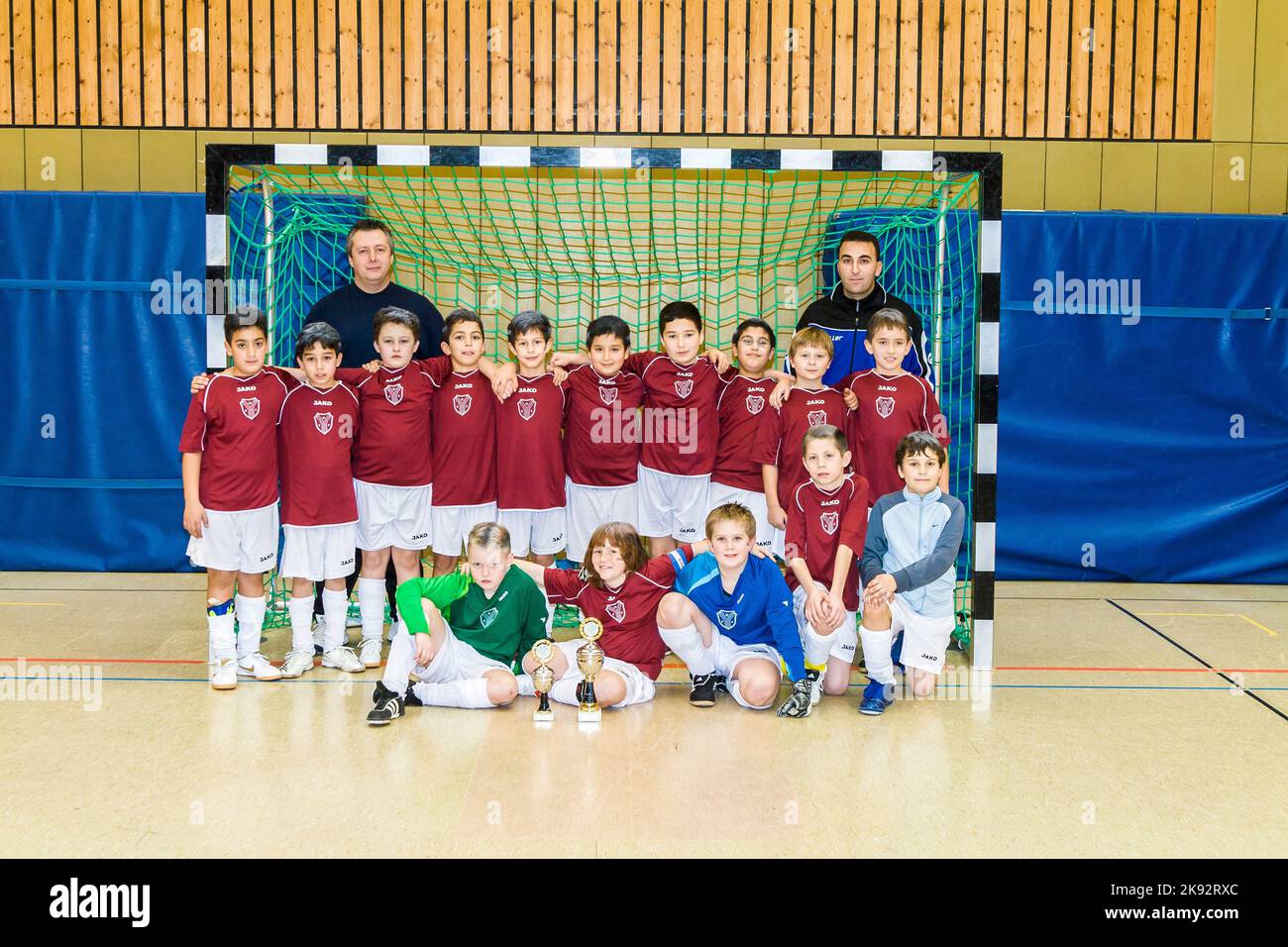 SCHWALBACH, GERMANY -FEB 2, 2008: Team E-youth of BSC soccer club ...