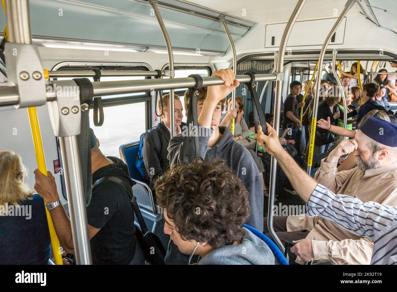 LOS ANGELES, USA - JULY 31, 2008: people in the bus on the way to the ...