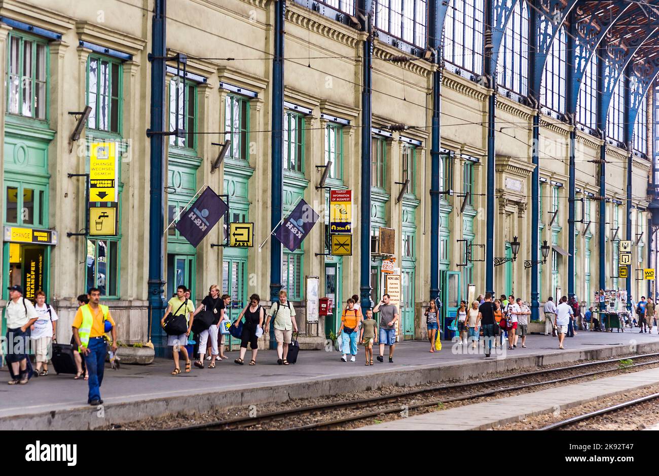 BUDAPEST, HUNGARY - AUGUST 4: people wait for the train at platform of ...