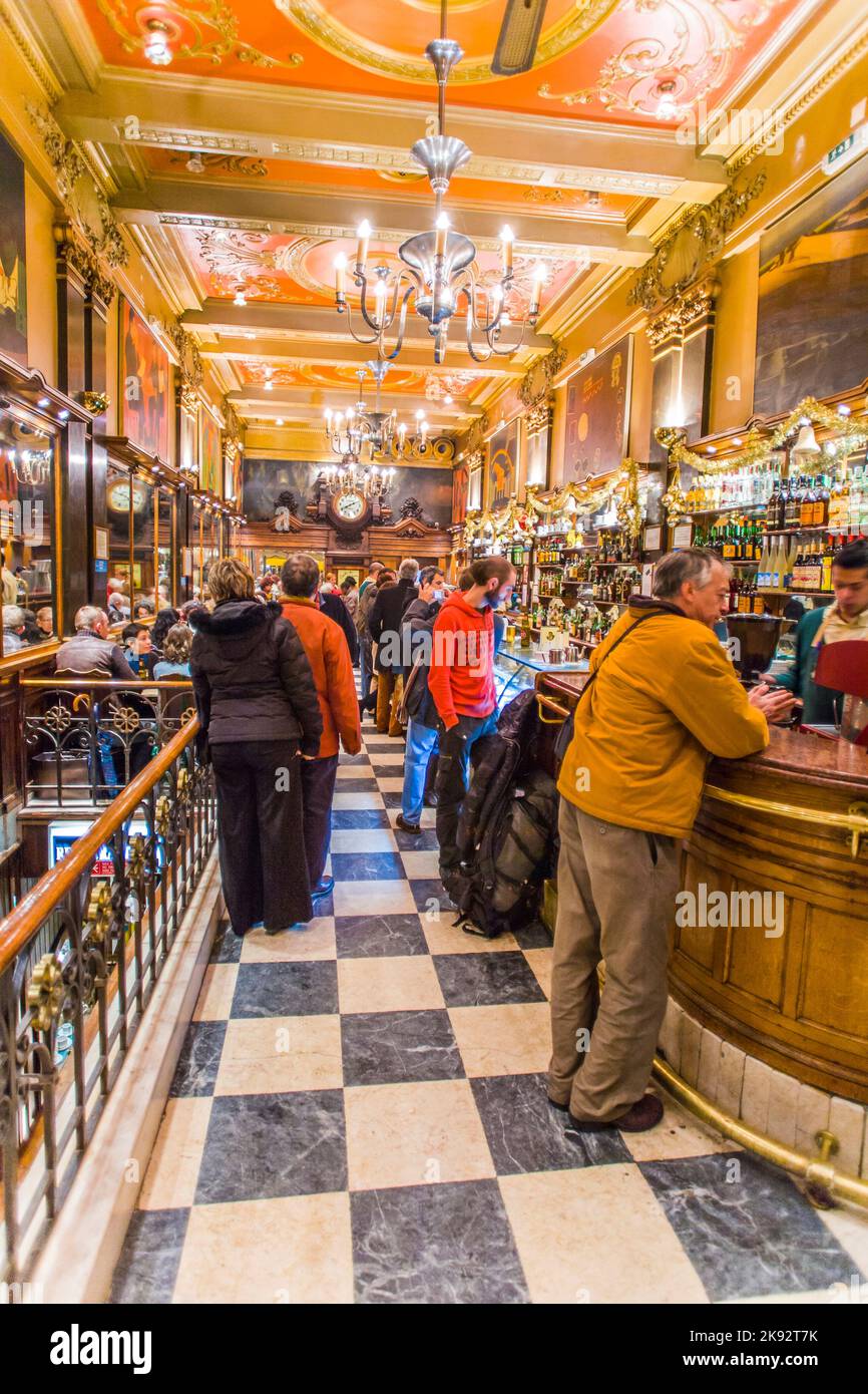 LISBON, PORTUGAL - DEC 27, 2008: people enjoy the Cafe A Brasileira in ...