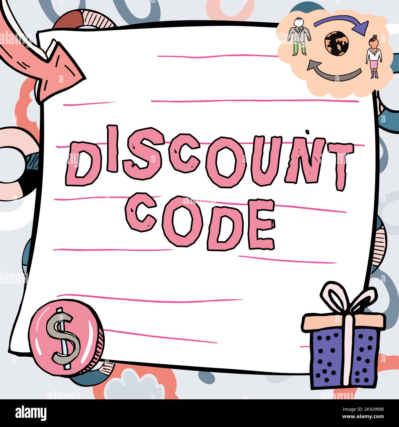 Hand writing sign Discount Code. Word Written on to reduce the price of ...