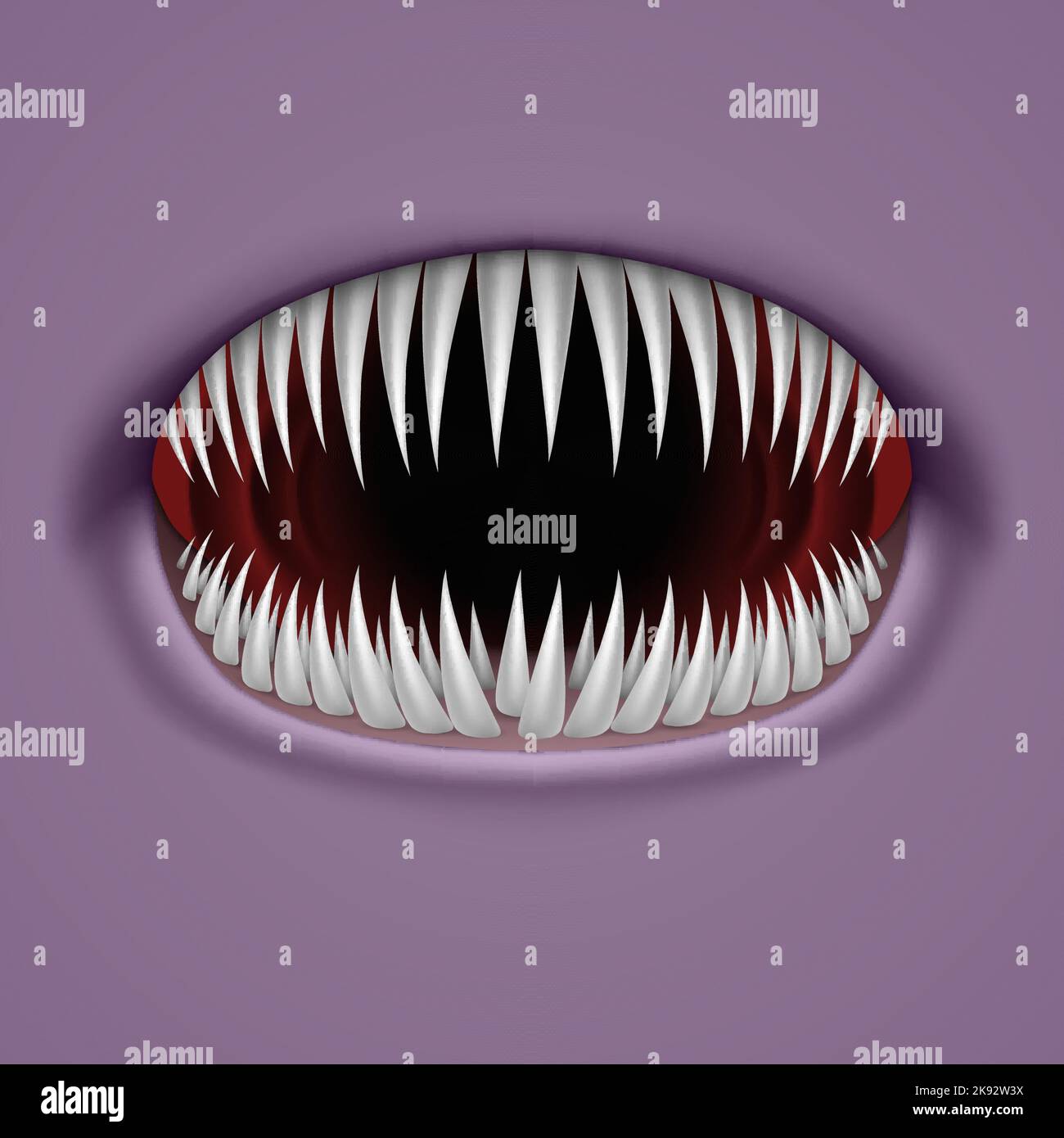 Cartoon Spooky Monster Jaw Isolated on Purple Background. Horror ...