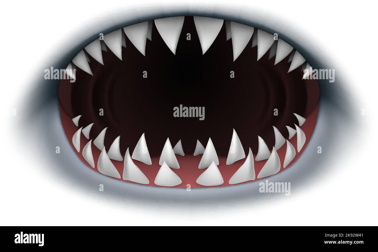 Cartoon Spooky Shark Jaw Isolated on White Background. Horror ...
