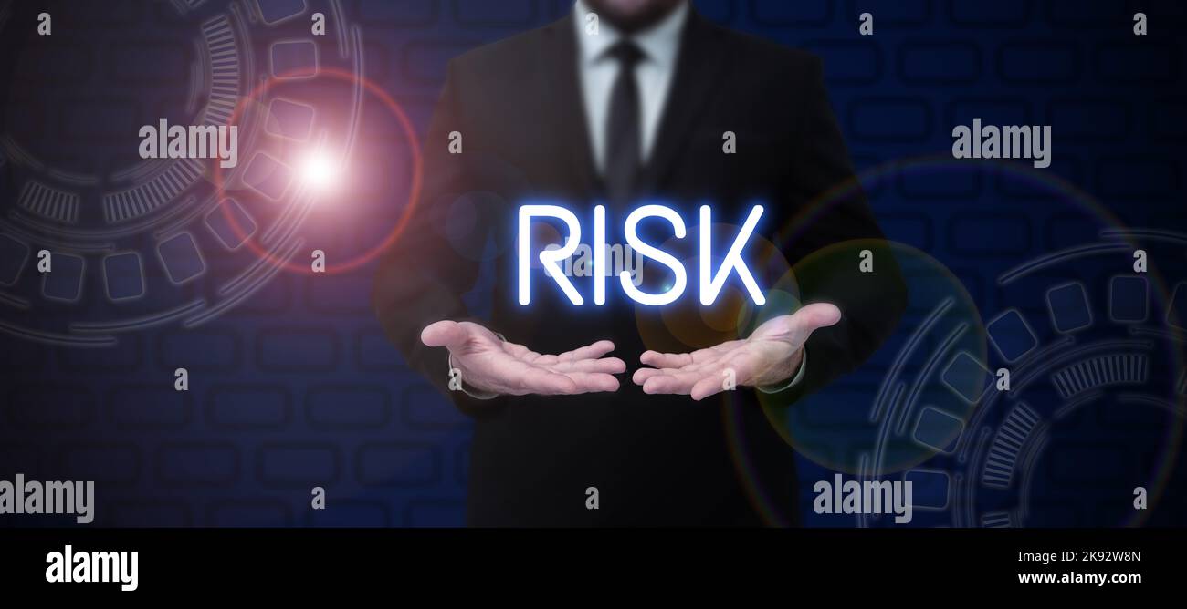 Text sign showing Risk. Business approach implies future uncertainty ...