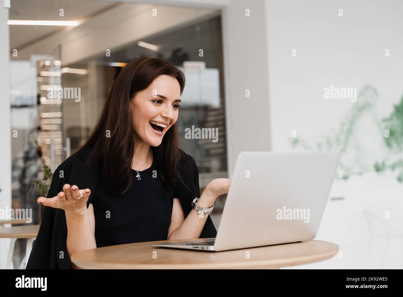 Surprised fan girl is watching online match of the 2022 Football World ...