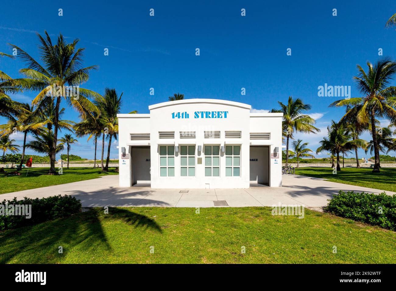 MIAMI, USA - AUG 1, 2013: public restroom at Ocean Drive in South Beach ...