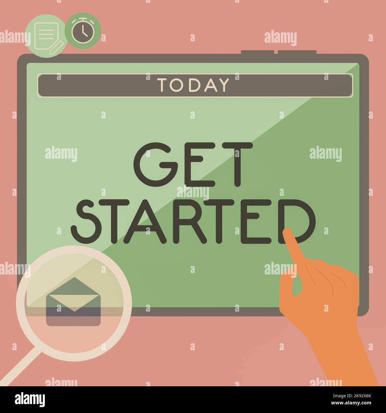 Hand writing sign Get Started. Business idea to begin accomplishing or working on the tasks to ...