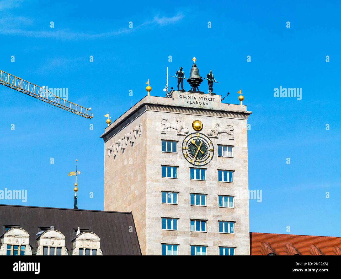 LEIPZIG, GERMANY - AUG 25, 2013: facade of famous Kroch skyscraper in ...