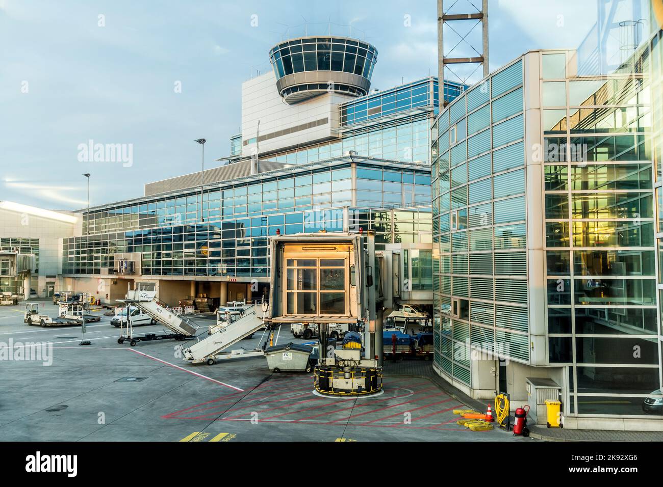 FRANKFURT, GERMANY - MAR 17, 2014: Terminal 2 in sunset in Frankfurt ...