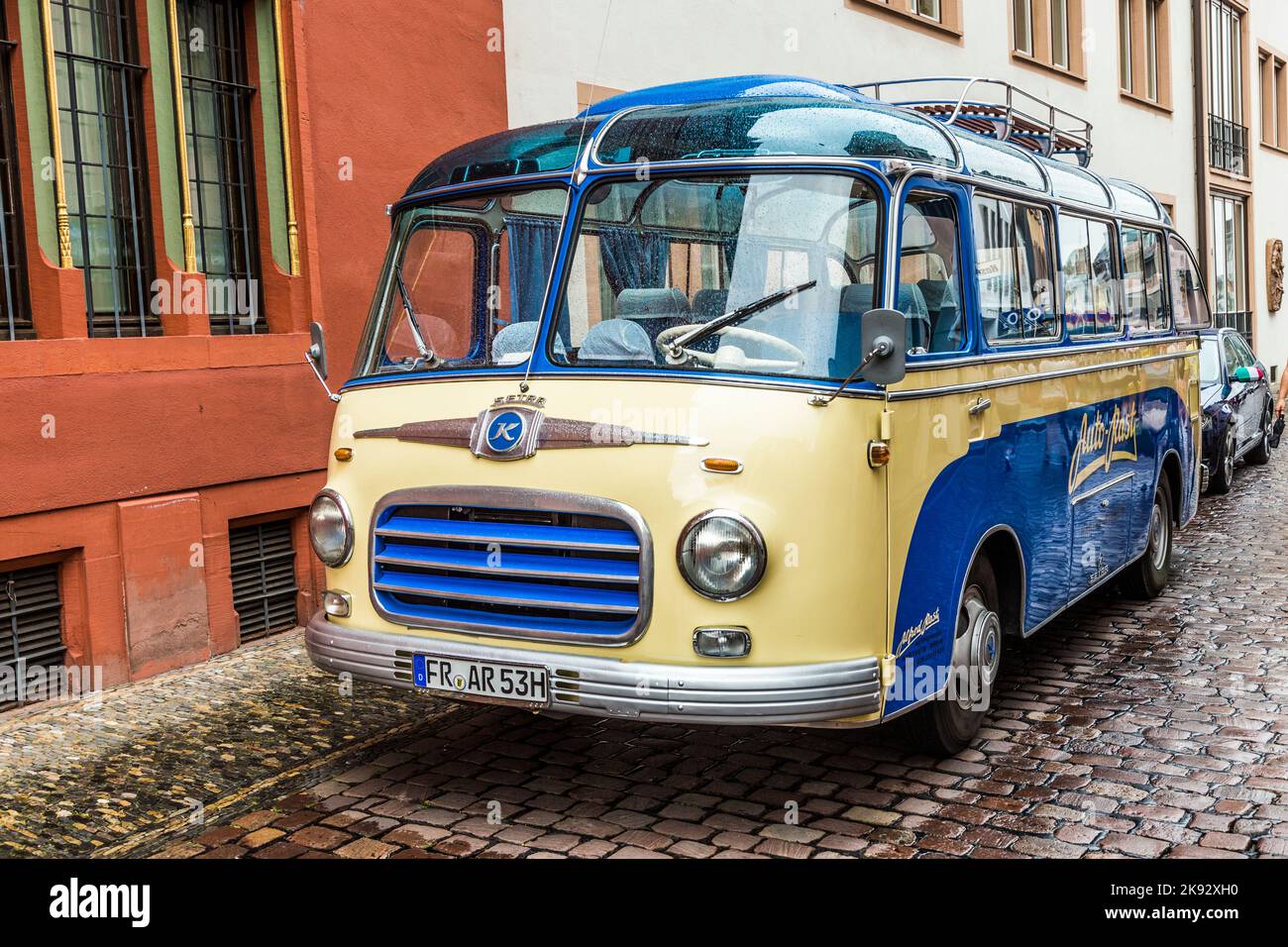 FREIBURG, GERMANY - JULY 29, 2014: famous old bus type SETRA S6 from 1953 transports people to ...