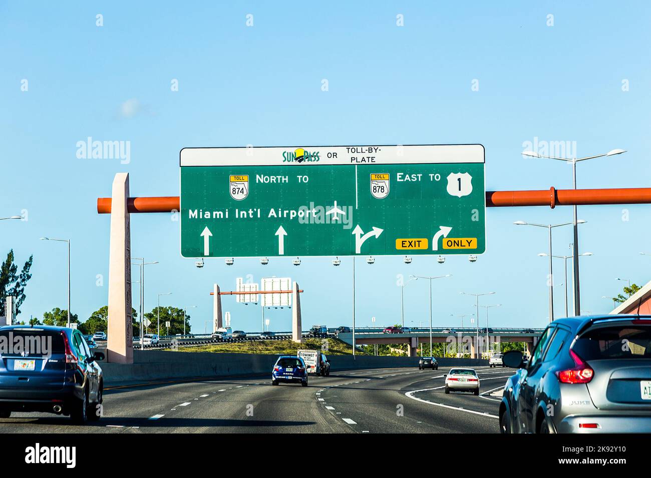 MIAMI, USA - AUG 27, 2014: driving the Miami Highway from the airport ...