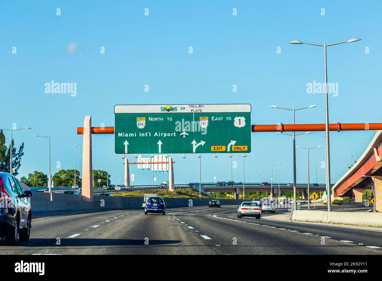 MIAMI, USA - AUG 27, 2014: driving the Miami Highway from the airport ...