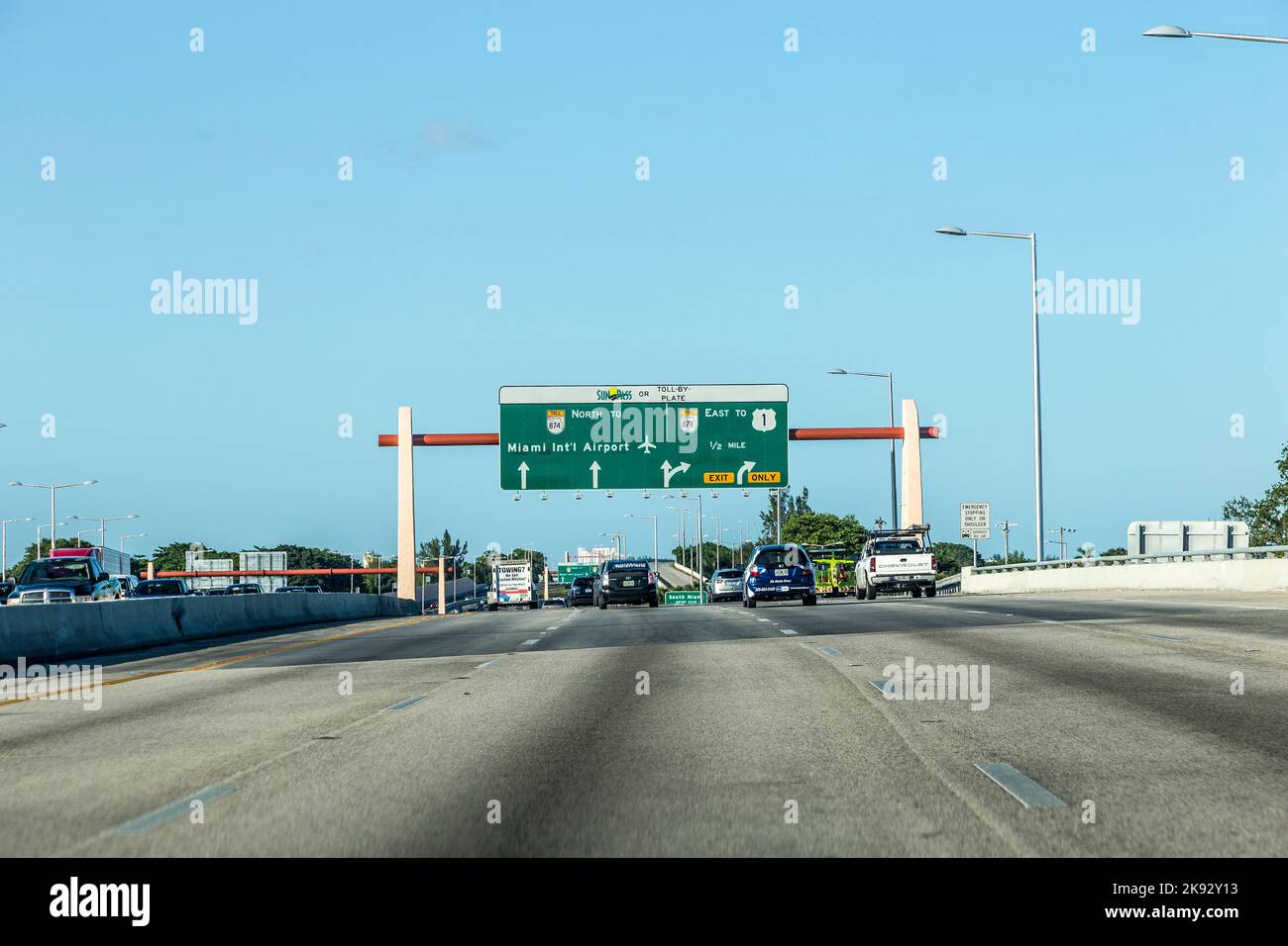 MIAMI, USA - AUG 27, 2014: driving the Miami Highway from the airport ...