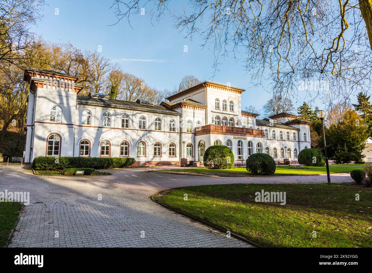 BAD SODEN - GERMANY - JAN 11, 2015: historic Badehaus with scenic park ...