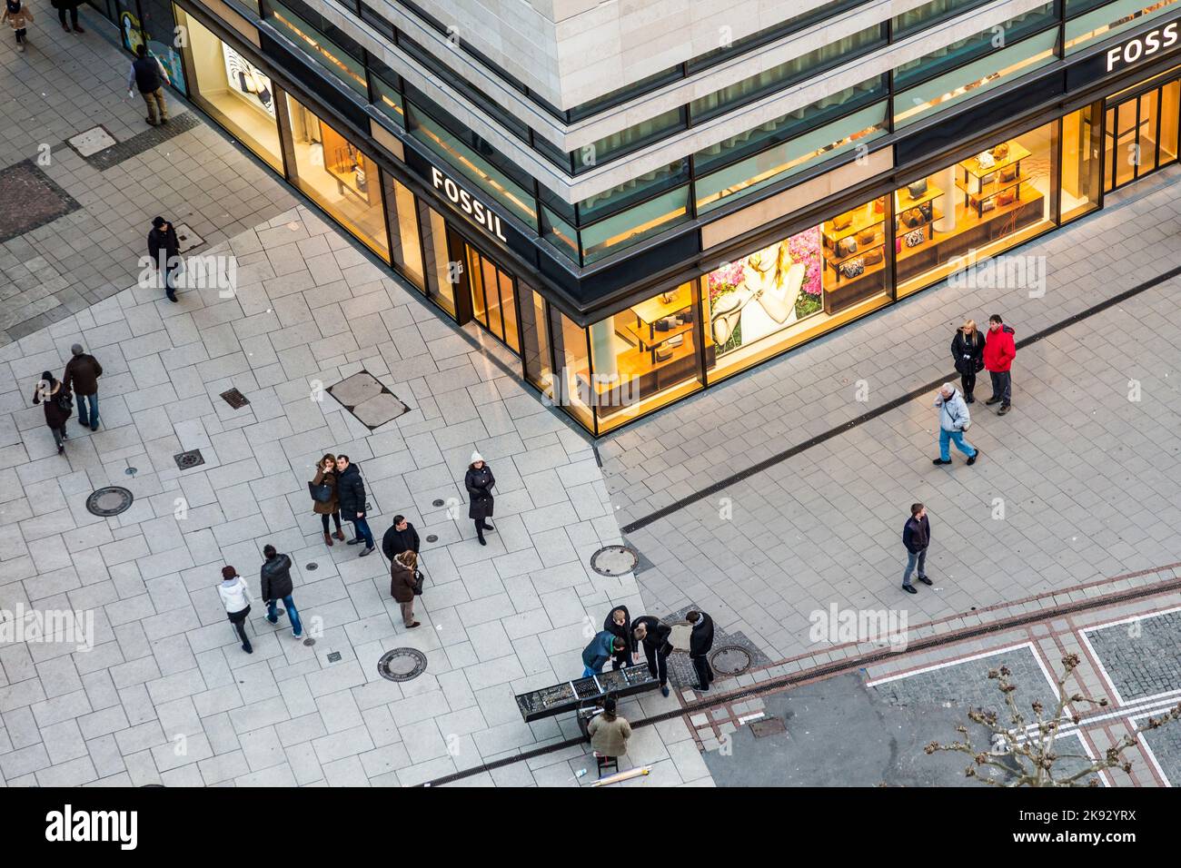 FRANKFURT, GERMANY - FEB 22, 2015: people walk along the Zeil in late ...