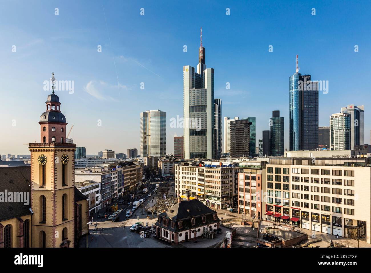 FRANKFURT AM MAIN, GERMANY - MAR 3, 2015: Aerial view of Frankfurt with ...