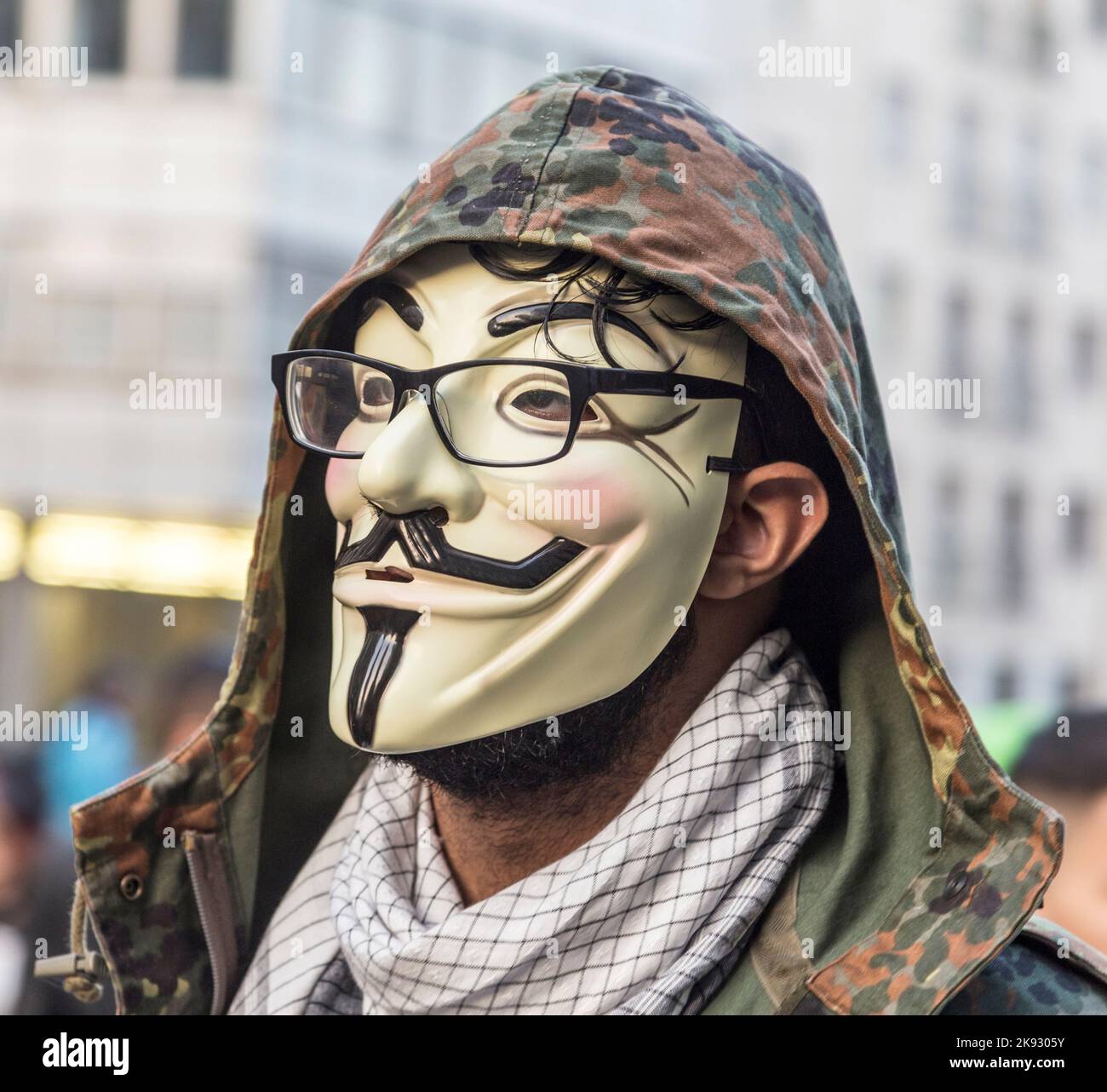 FRANKFURT, GERMANY - MAR 18, 2015: people demonstrate against EZB and ...