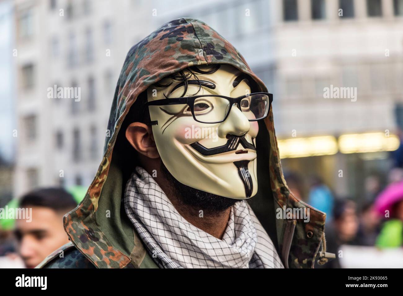 FRANKFURT, GERMANY - MAR 18, 2015: people demonstrate against EZB and ...