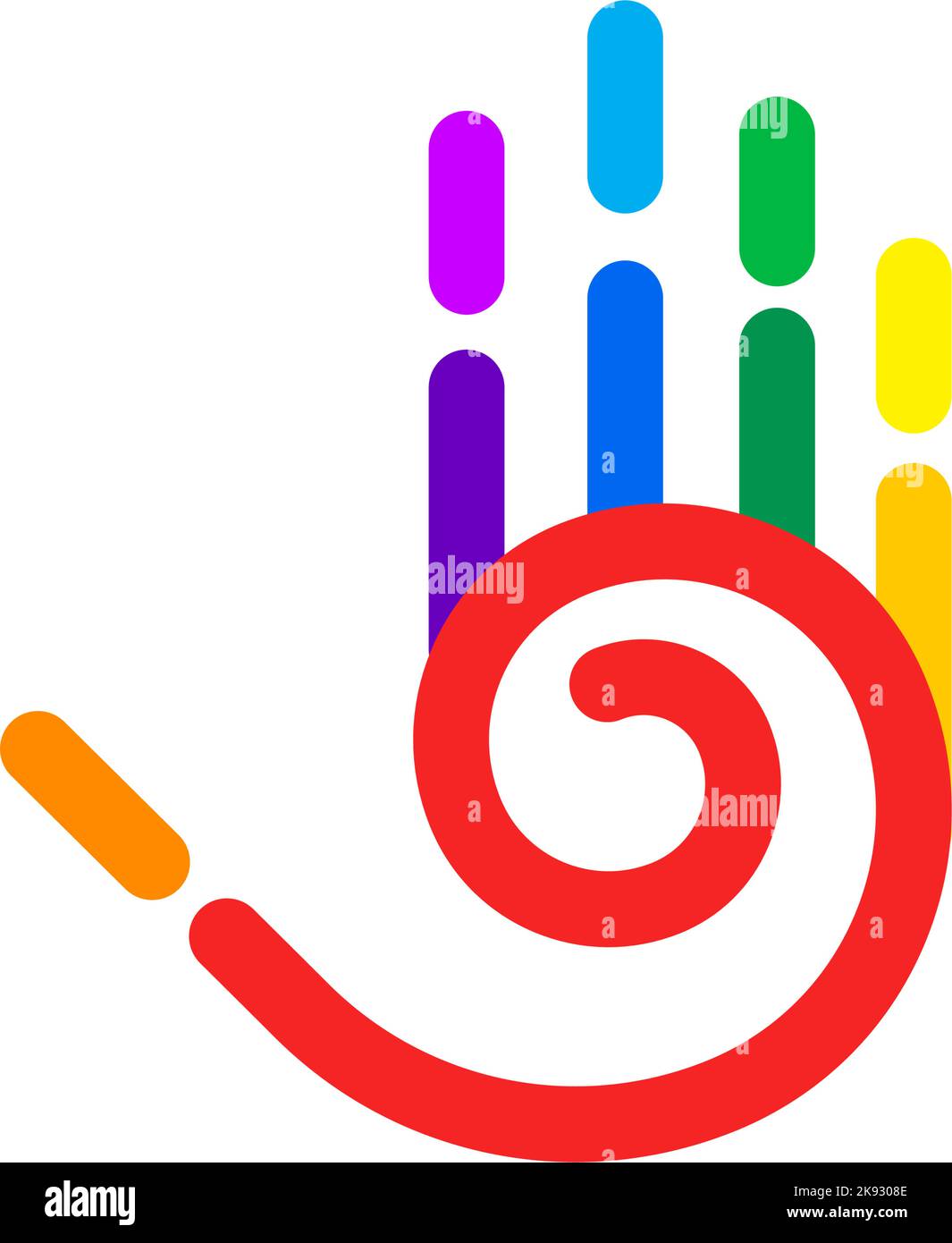 Illustration of Abstract Colored Hand with Five Fingers, and Spiral ...