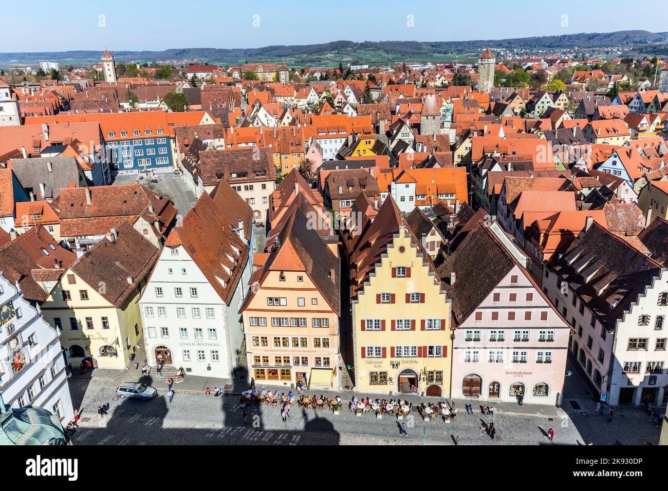 ROTHENBURG, GERMANY - APR 19, 2015: aerial of the market place of ...