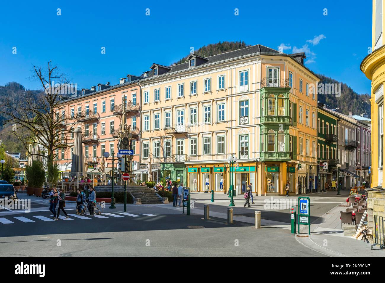 BAD ISCHL, AUSTRIA - APR 21, 2015: old city at traun river in Bad Ischl ...