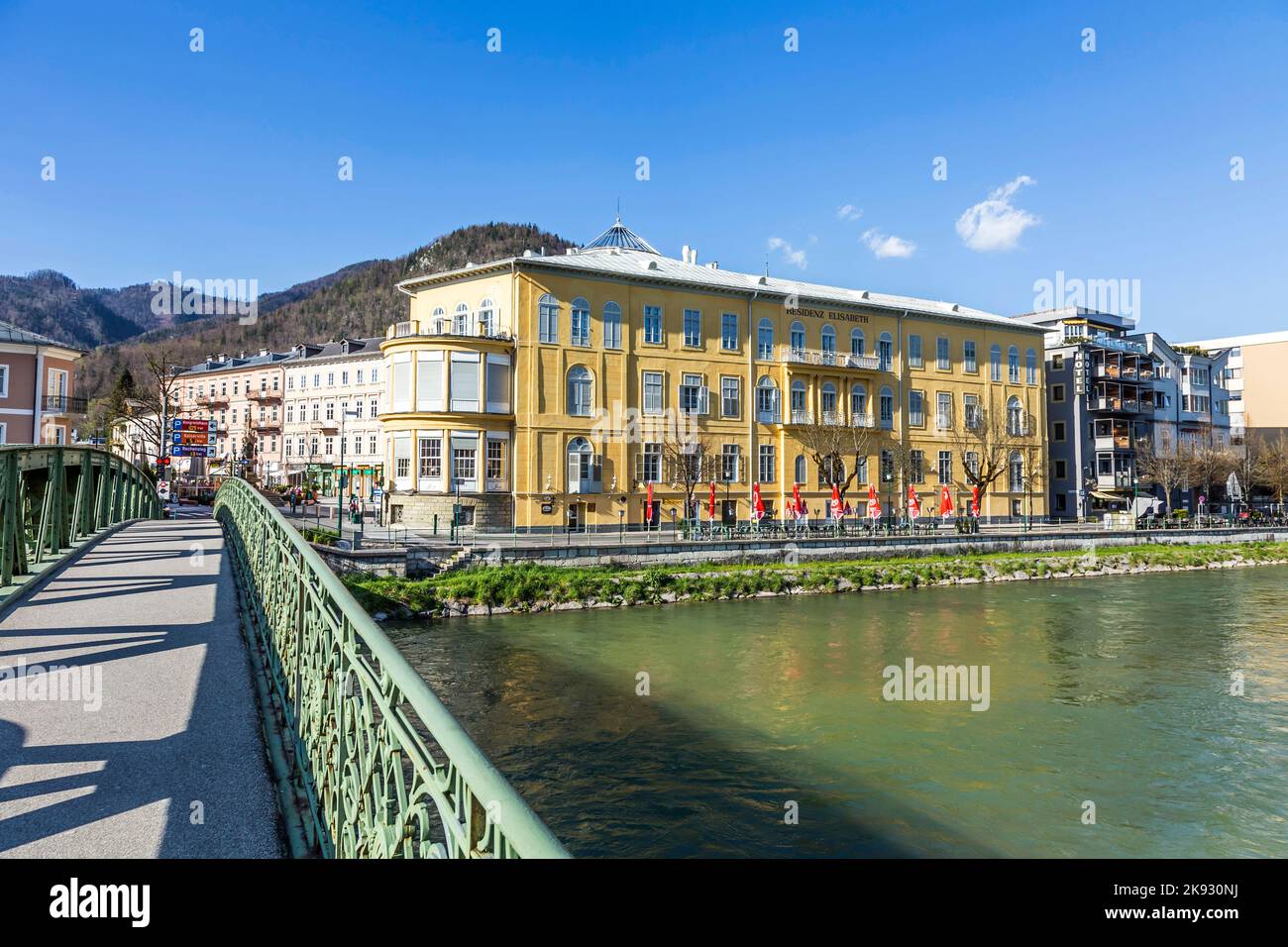 BAD ISCHL, AUSTRIA - APR 21, 2015: old city at traun river in Bad Ischl ...