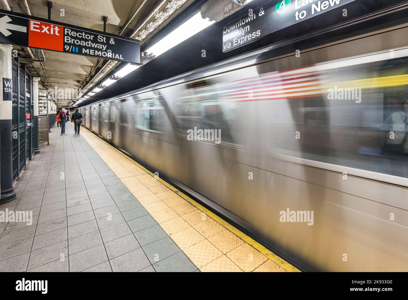 NEW YORK, USA - OCT 20, 2015: People wait at subway station Wall street ...
