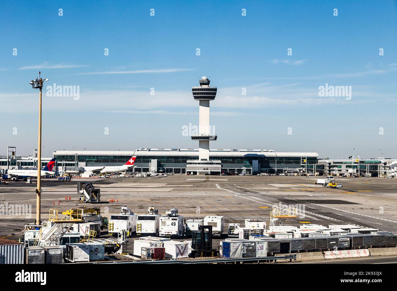 NEW YORK, USA - OCT 20, 2015: Air Traffic Control Tower and Terminal 4 ...
