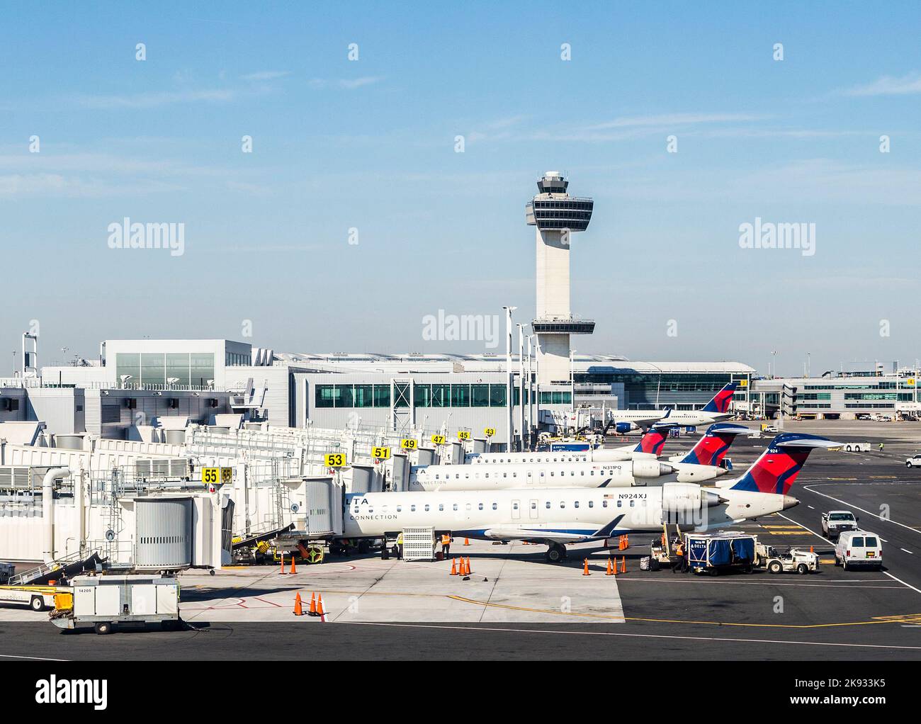 NEW YORK, USA - OCT 20, 2015: Air Traffic Control Tower and Terminal 4 ...