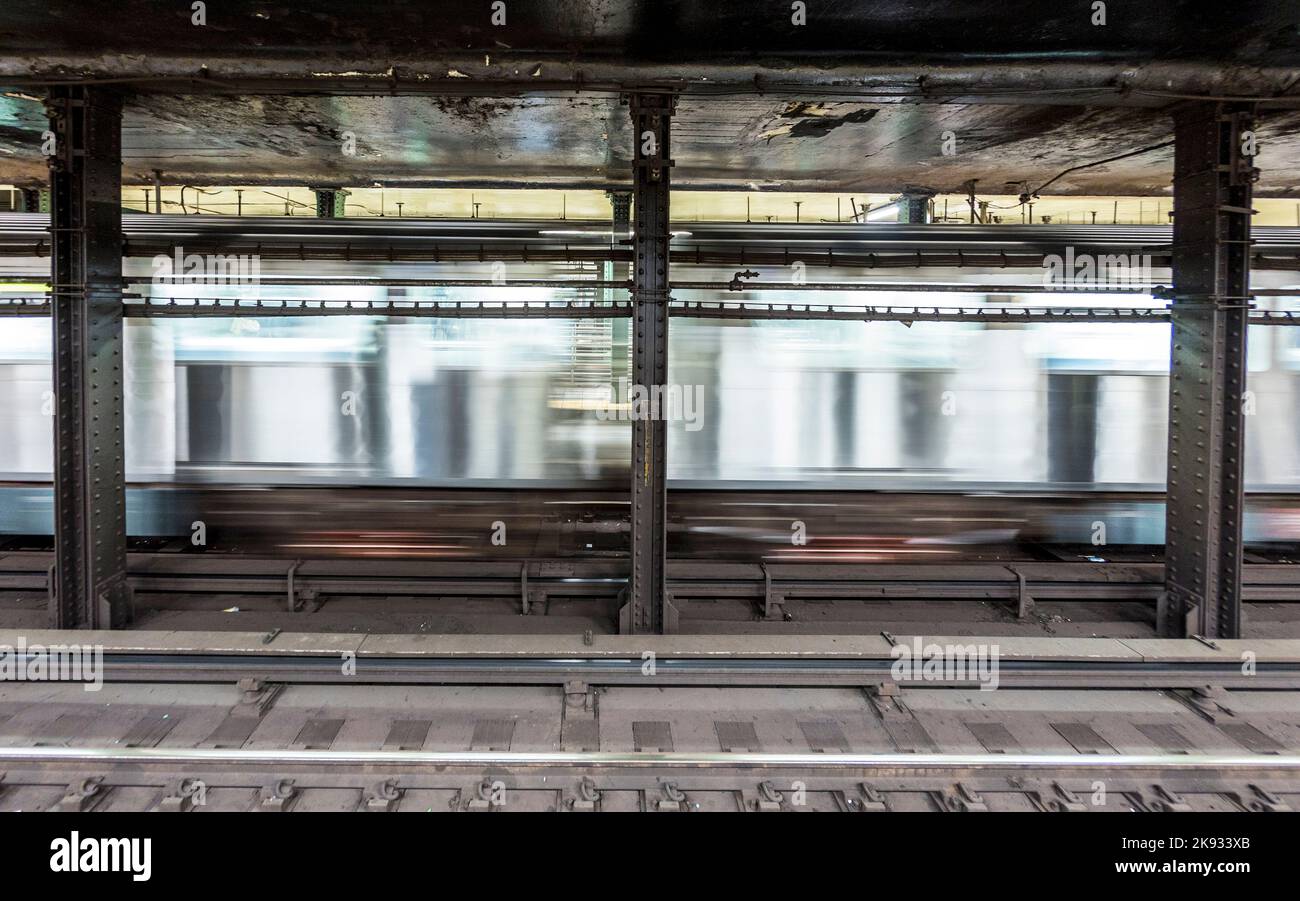 NEW YORK, USA - OCT 21 2015: train in subway stationAtlantc avenue in ...