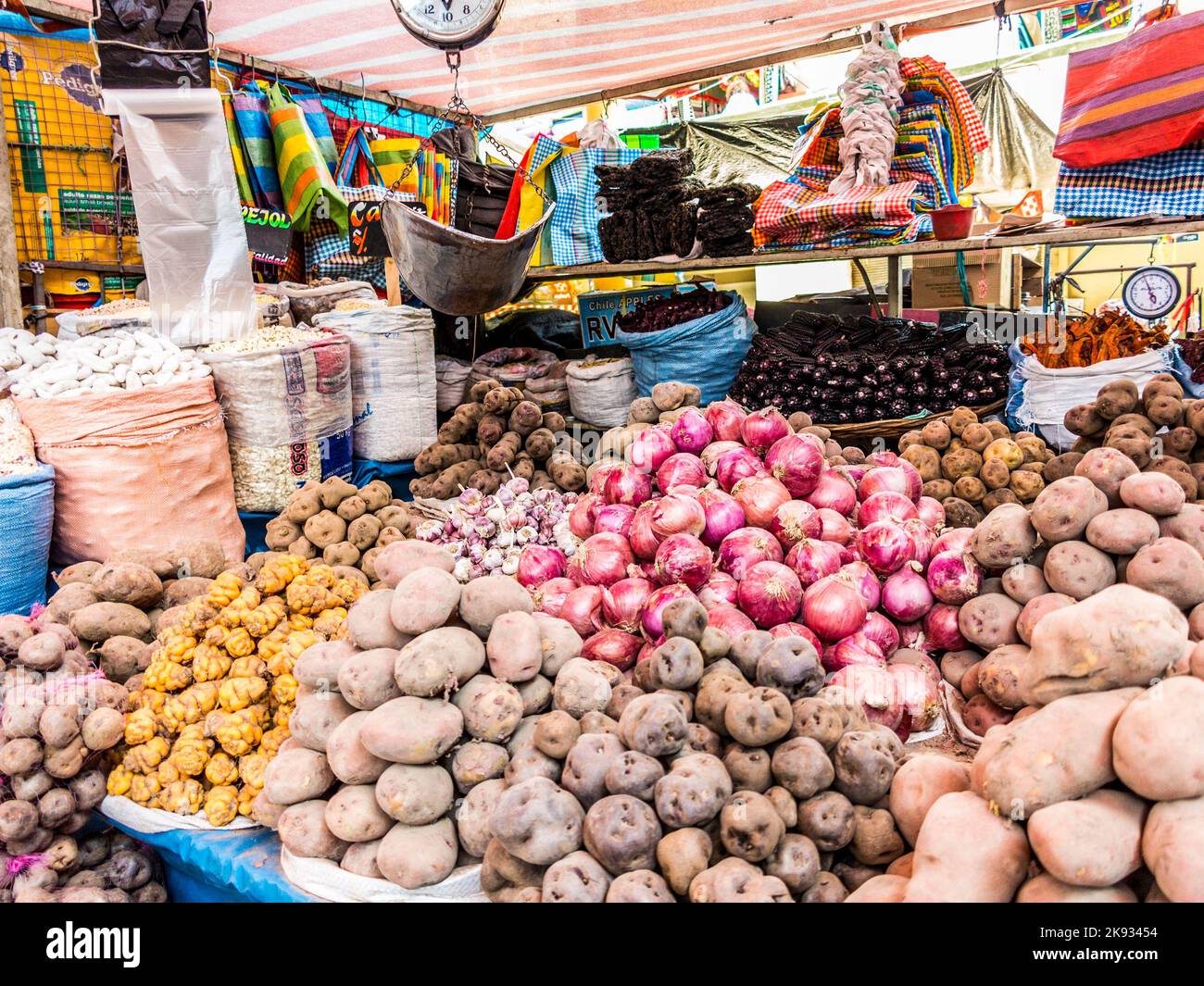 AREQUIPA, PERU - OCT 28, 2015: people sell goods at the central market ...