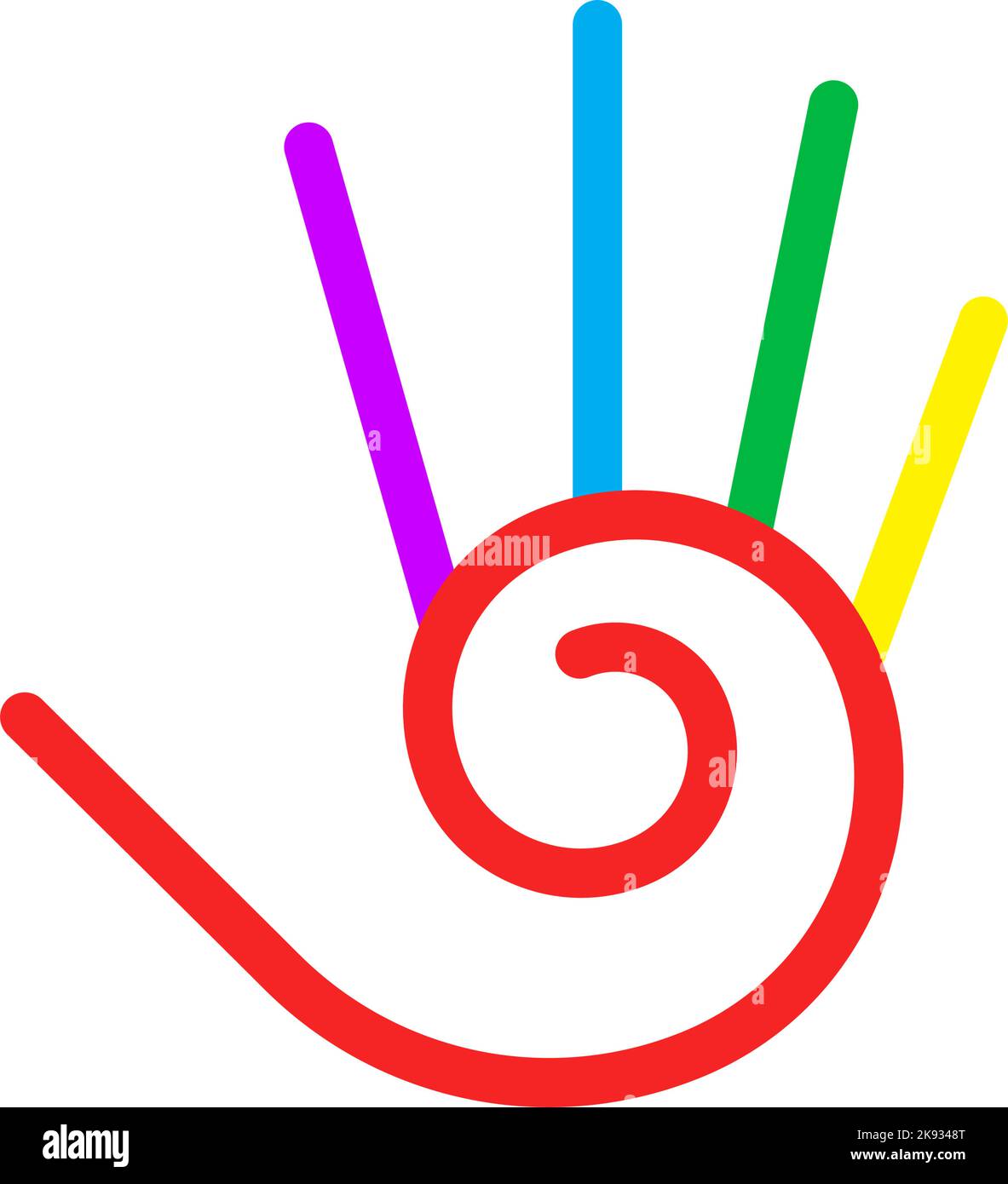 Icon of Abstract Simple Colored Hand with Five Fingers, and Spiral ...