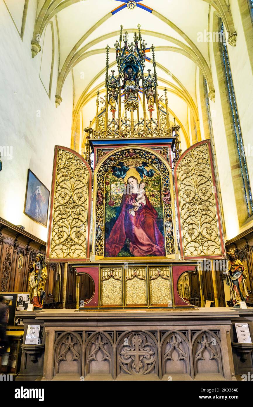 COLMAR, FRANCE - JULY 3, 2013: famous altar Madonna in a rose garden in ...