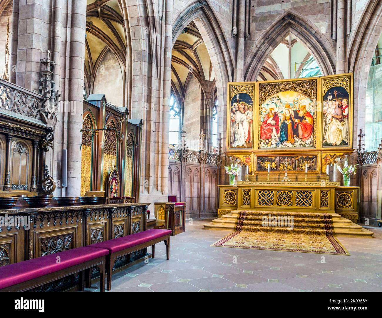 FREIBURG, GERMANY - JULY 4, 2014: beautiful altar of the minster in ...