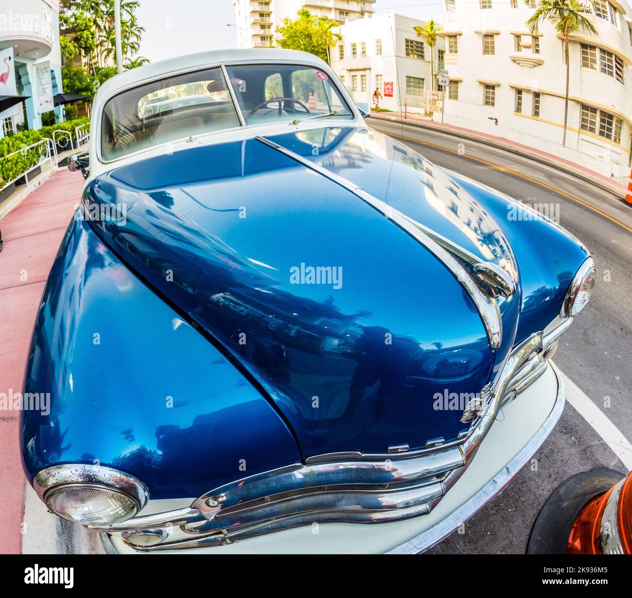 MIAMI, USA - AUG 18, 2014 : Dodge Vintage car parked at Ocean Drive in ...