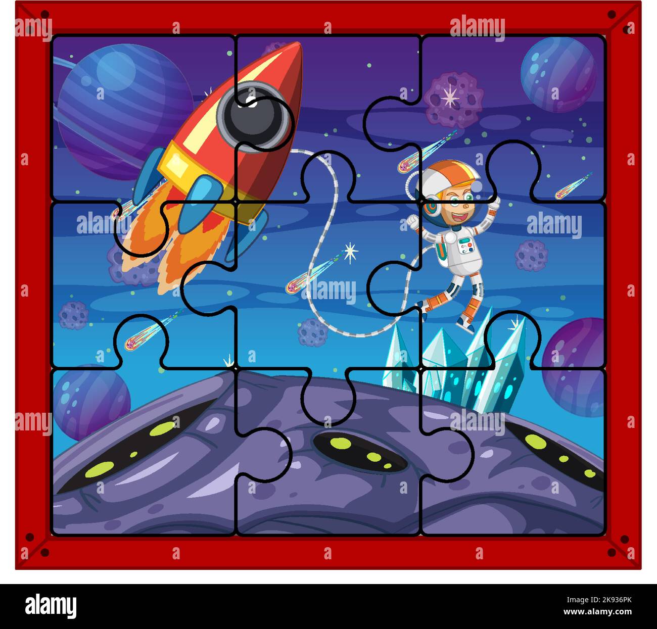 Astronaut in space photo puzzle game template illustration Stock Vector ...