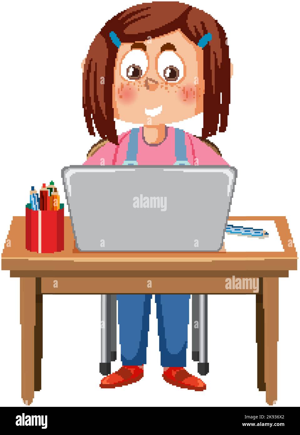 A girl sitting in front of laptop illustration Stock Vector Image & Art ...