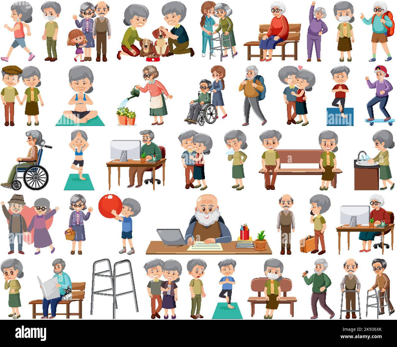 Collection of elderly people icons illustration Stock Vector Image ...