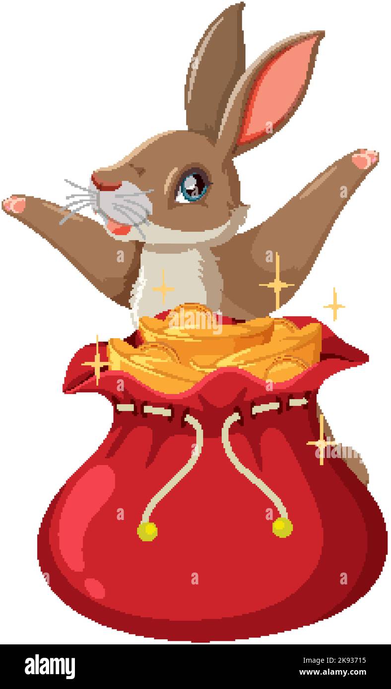 Cute rabbit with bag of gold and coin illustration Stock Vector Image ...