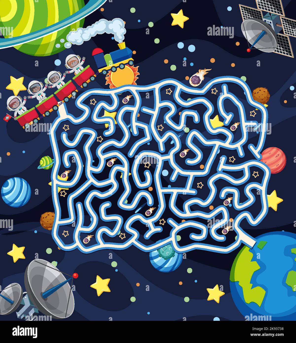 Maze game template in space theme for kids illustration Stock Vector ...
