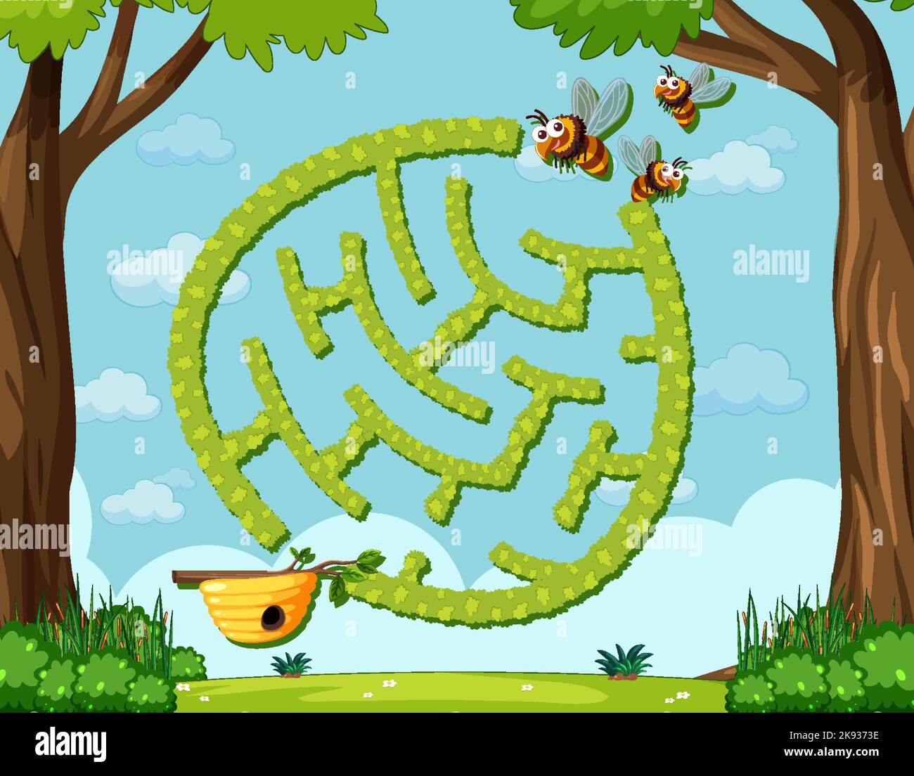 Maze game template in honeybee theme for kids illustration Stock Vector ...