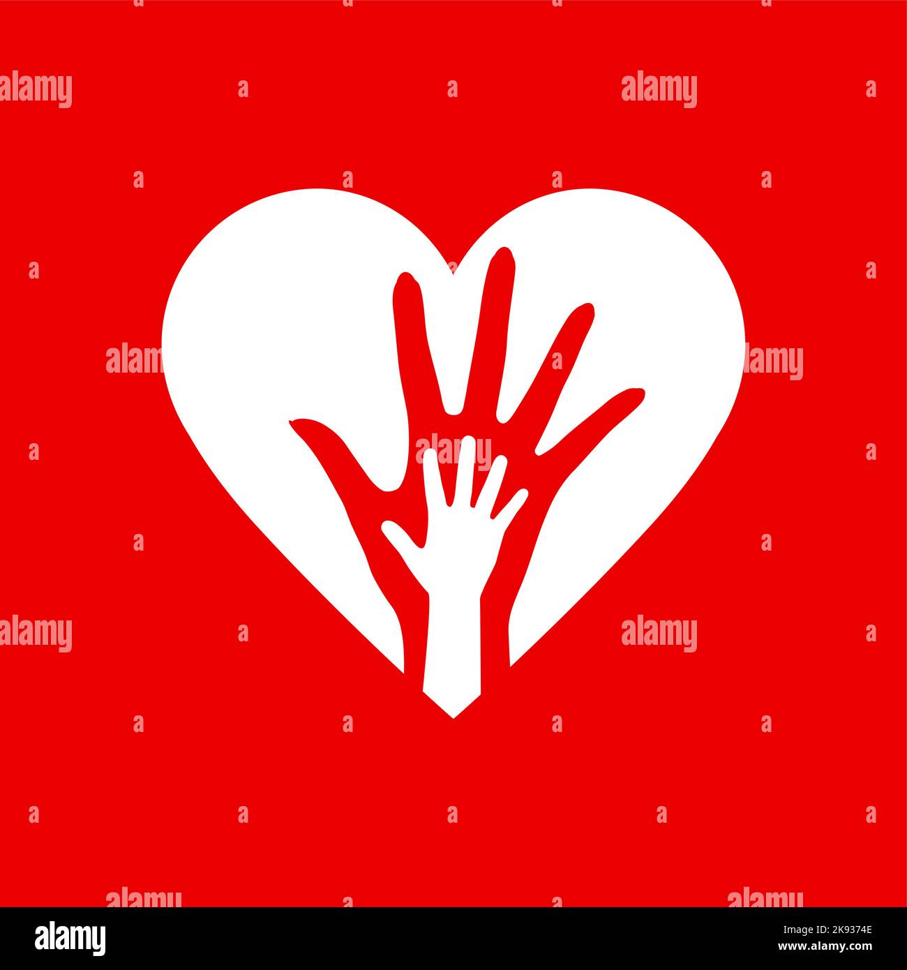 Two Hands in the Heart Icon as Orphan Children Adoption Metaphor on Red ...