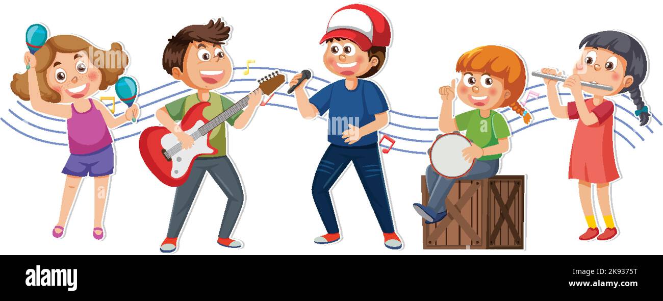 Children playing musical instrument illustration Stock Vector Image ...
