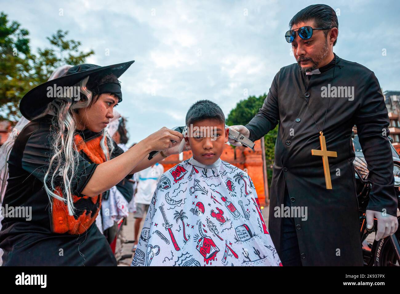 March 8, 2022, Chiang Mai, Thailand: Barbers dressed in devil pumpkin ...