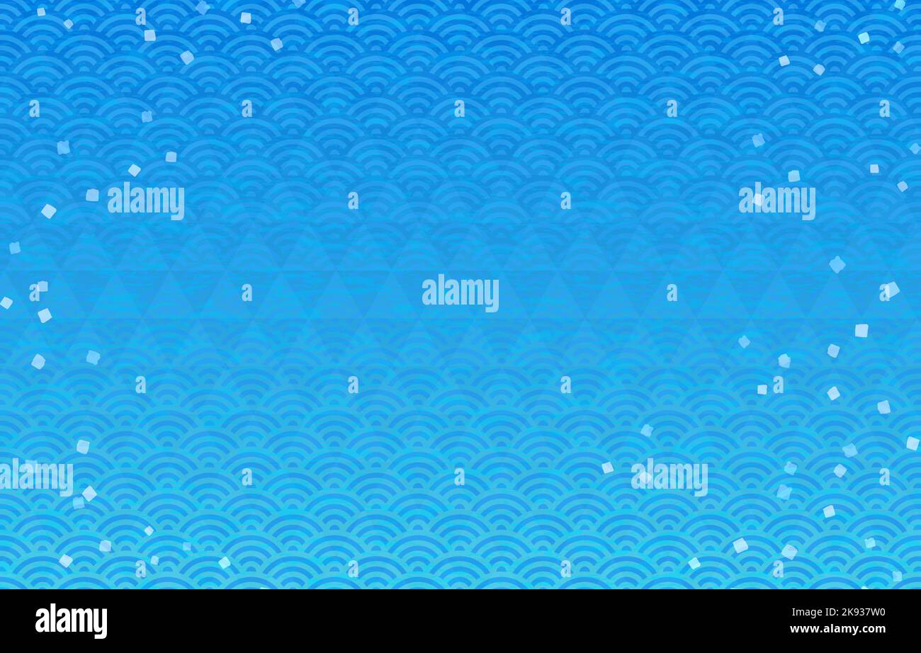 A Japanese-style background with a blue sea wave and scales Stock ...