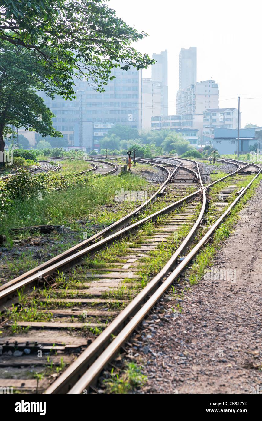 Cargo train platform at sunset with container Stock Photo - Alamy