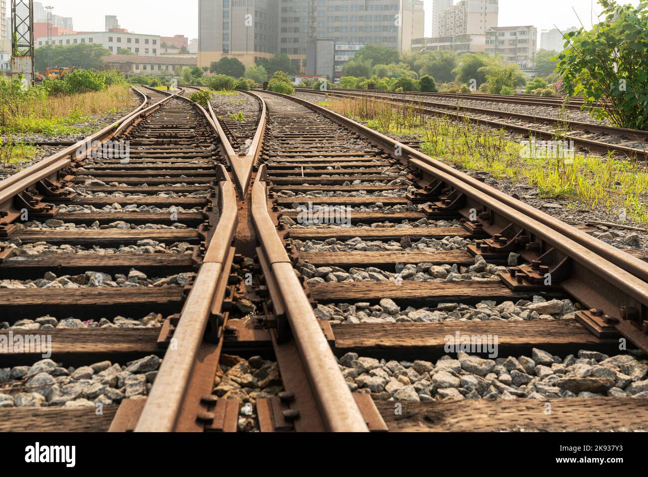 Cargo train platform at sunset with container Stock Photo - Alamy