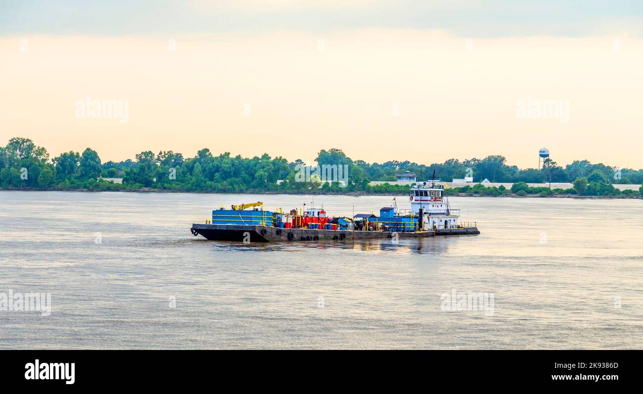 BATON ROUGE, USA - JULY 13, 2013: freight ship on Mississippi river at ...