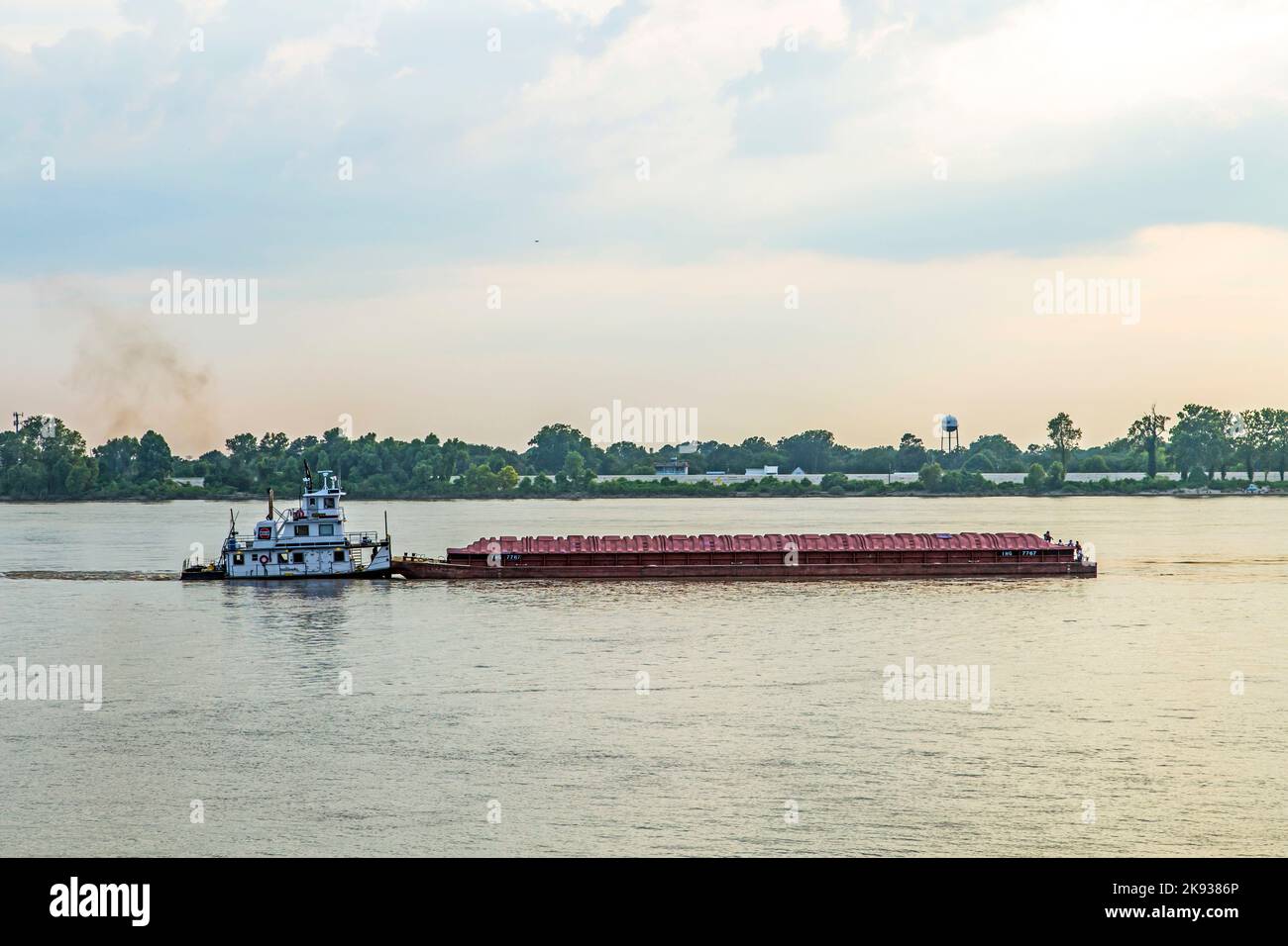 BATON ROUGE, USA - JULY 13, 2013: freight ship on Mississippi river at ...