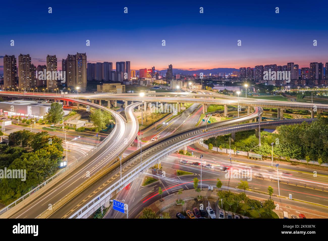shanghai interchange overpass and elevated road in nightfall Stock ...